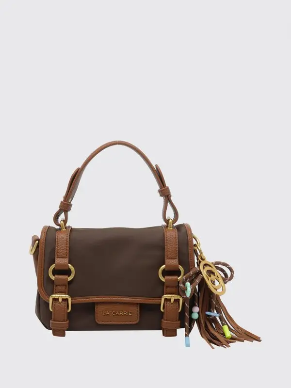 LA CARRIE Nylon Mini Handbag With Magnetic Flap Closure And Logo Charm - Brown