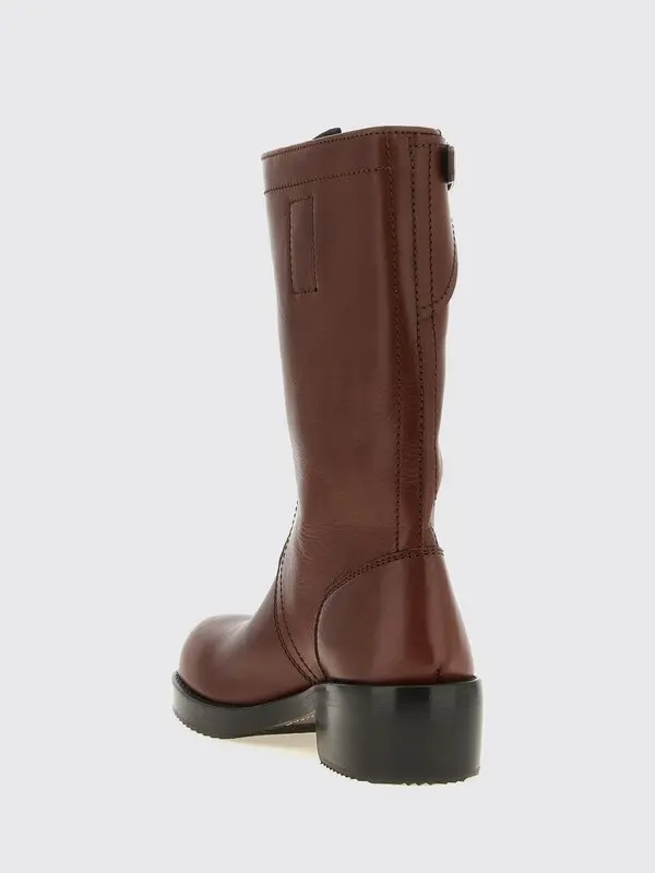 Dries Van Noten Smooth Leather Biker Boots With Low Heel