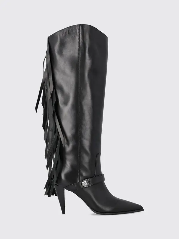 Pinko Vane Fringed Leather Knee-high Boots With High Heel