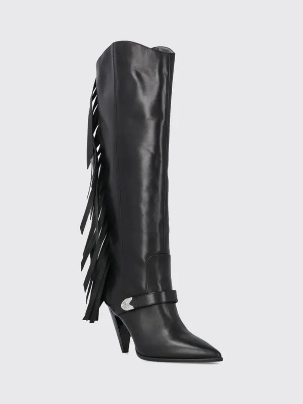 Pinko Vane Fringed Leather Knee-high Boots With High Heel