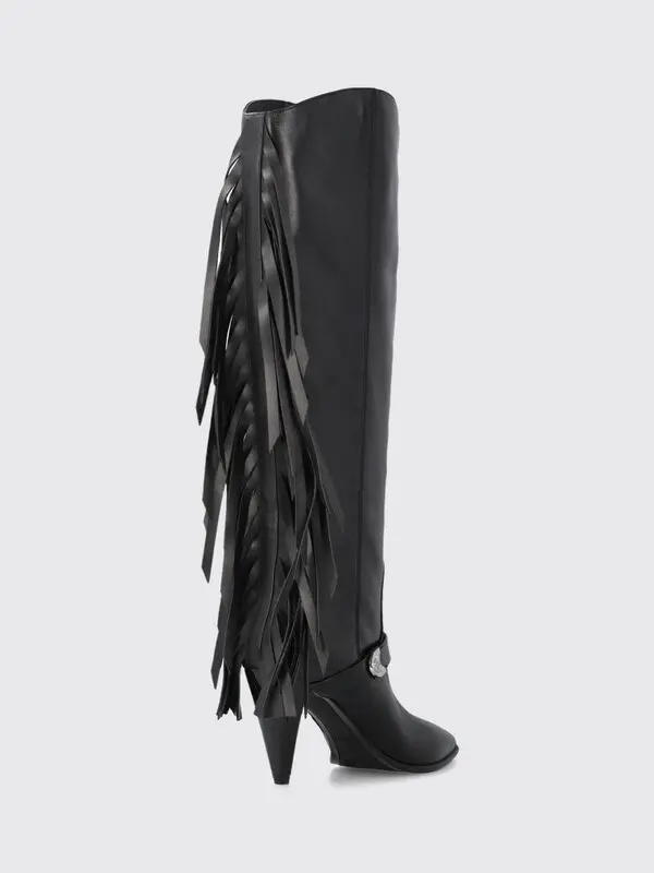 Pinko Vane Fringed Leather Knee-high Boots With High Heel