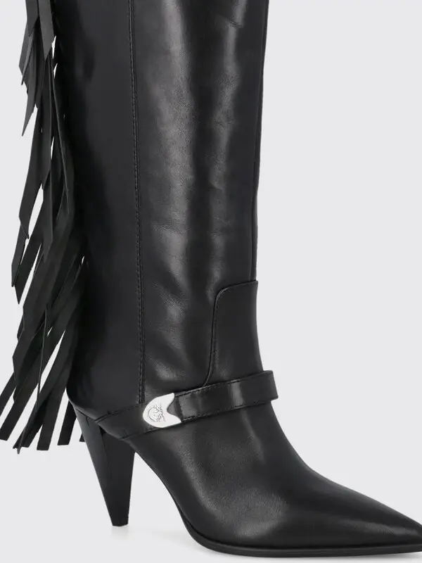 Pinko Vane Fringed Leather Knee-high Boots With High Heel
