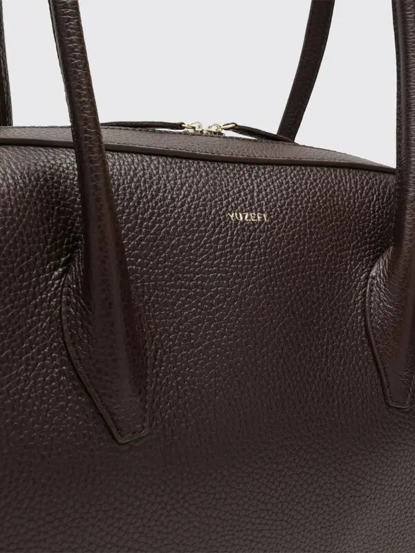 Yuzefi Brioche Duffle Hammered Leather Rounded Shoulder Bag With Zip Closure - Brown