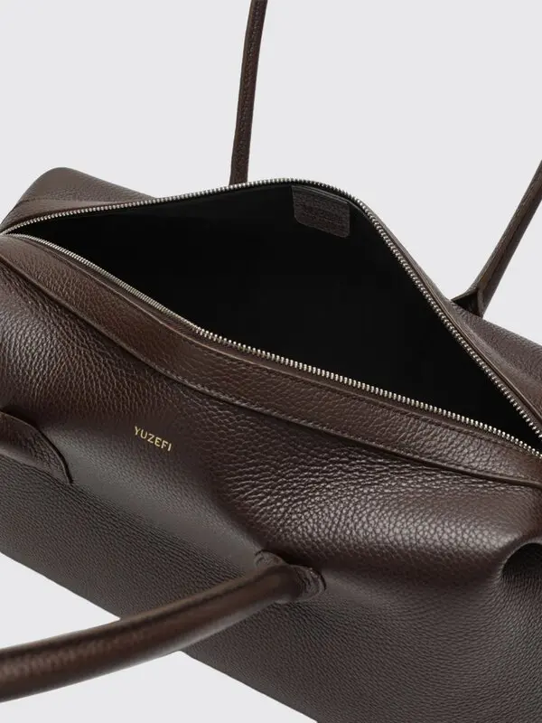 Yuzefi Brioche Duffle Hammered Leather Rounded Shoulder Bag With Zip Closure - Brown