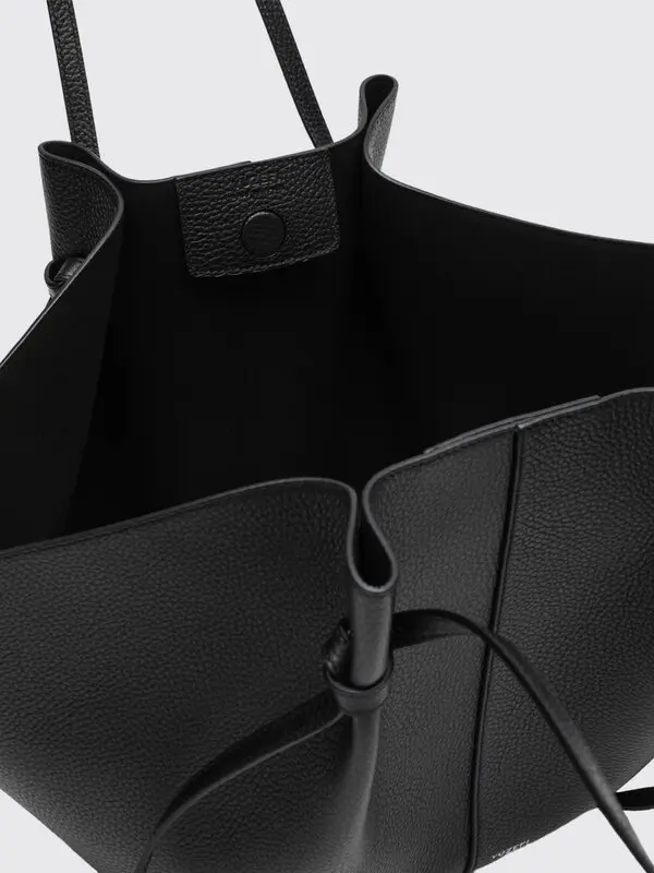 Yuzefi Mochi Hammered Leather Flared Shoulder Bag With Laminated Logo - Black