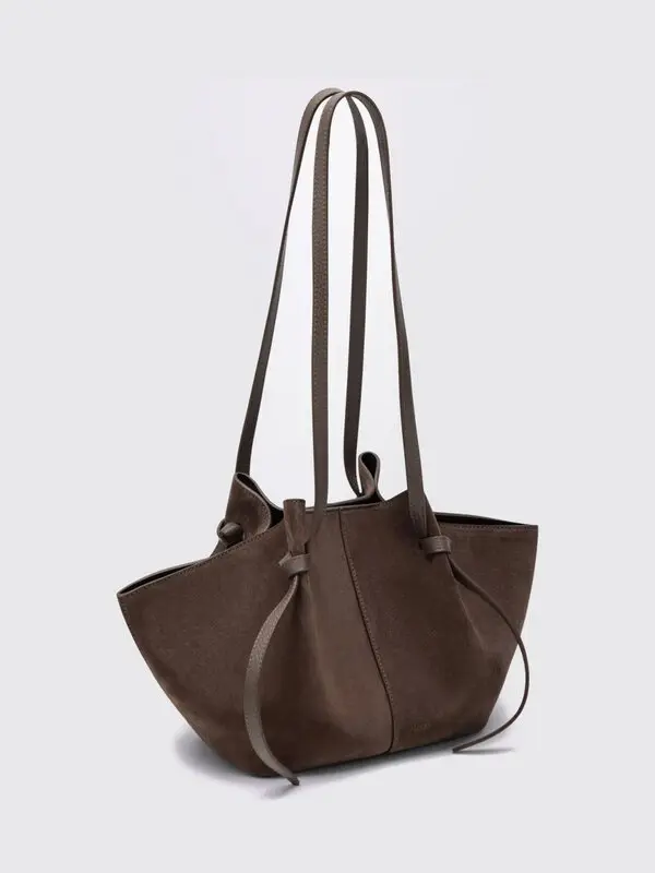 Yuzefi Mochi Suede Flared Shoulder Bag With Embossed Logo - Brown
