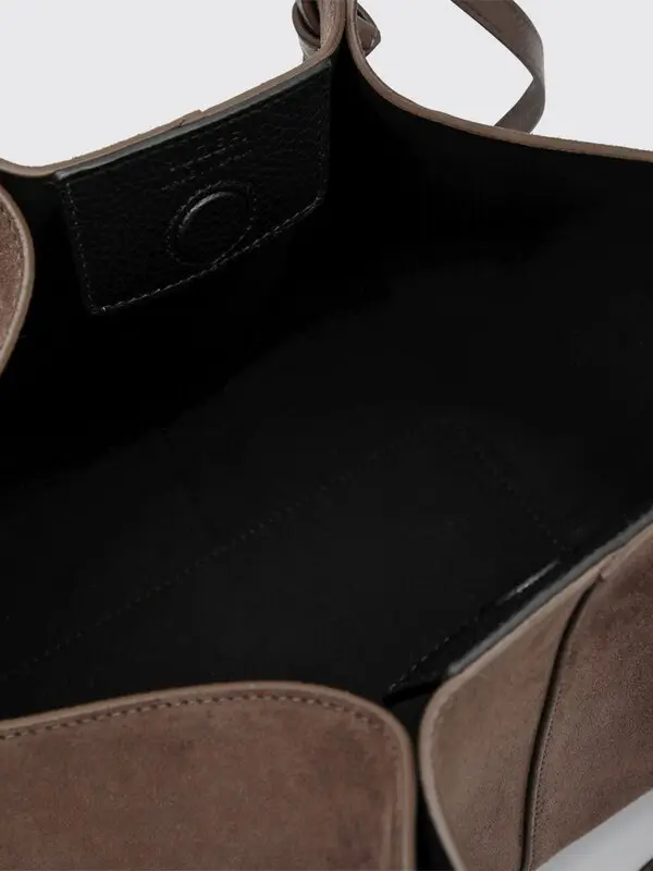 Yuzefi Mochi Suede Flared Shoulder Bag With Embossed Logo - Brown