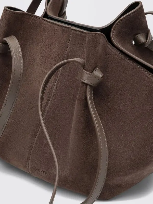Yuzefi Mochi Suede Flared Shoulder Bag With Embossed Logo - Brown