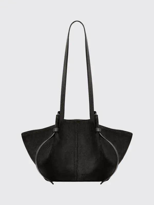 Yuzefi Mochi Suede Flared Shoulder Bag With Embossed Logo