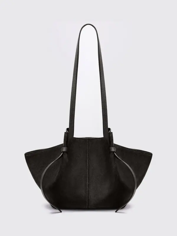 Yuzefi Mochi Suede Flared Shoulder Bag With Embossed Logo