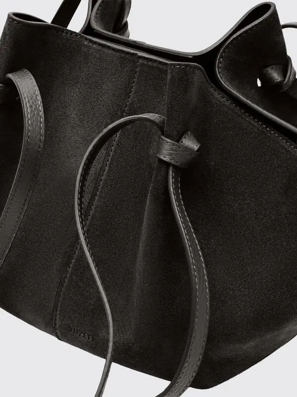 Yuzefi Mochi Suede Flared Shoulder Bag With Embossed Logo