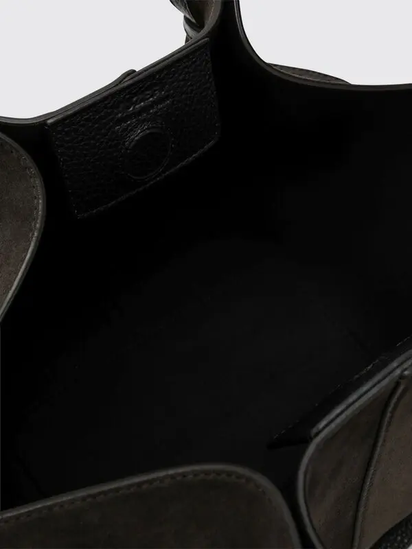 Yuzefi Mochi Suede Flared Shoulder Bag With Embossed Logo