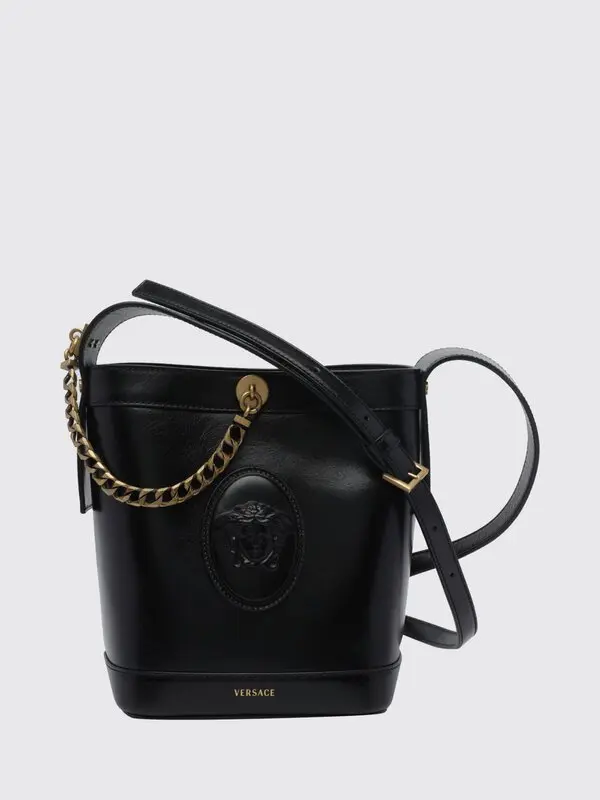 Versace Medusa '95 Leather Mini Bucket Bag With Metal Mesh - Black