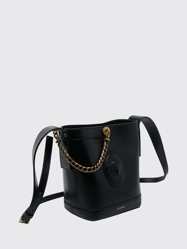 Versace Medusa '95 Leather Mini Bucket Bag With Metal Mesh - Black
