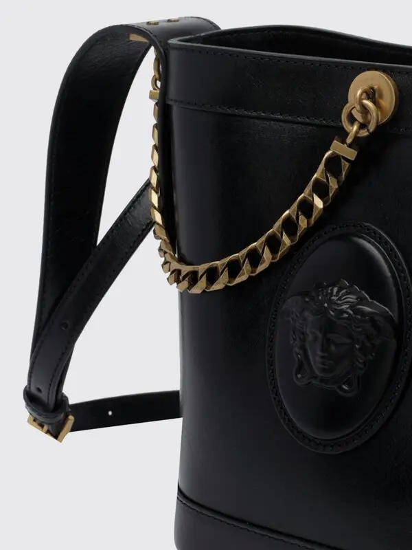 Versace Medusa '95 Leather Mini Bucket Bag With Metal Mesh - Black