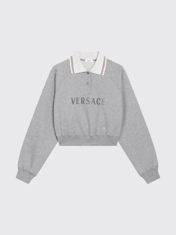 Versace Cropped Cotton Polo Jumper With Classic Collar And Contrast Logo