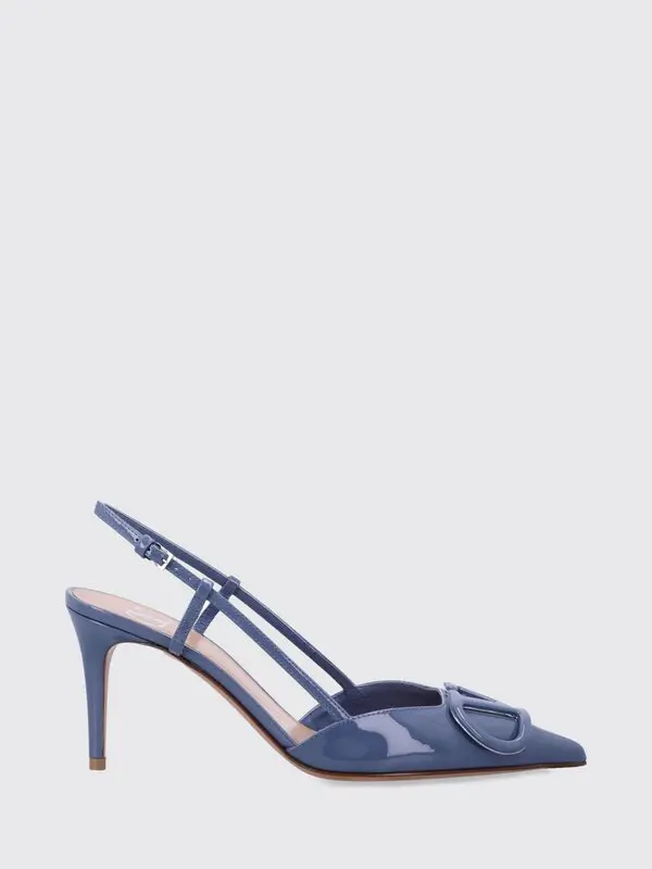 Valentino Garavani Vlogo Signature Patent Leather Slingback Pumps With Stiletto Heel - Blue