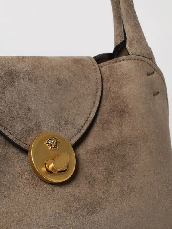 Versace Vivian Small Suede Shoulder Bag With Turn-lock Closure