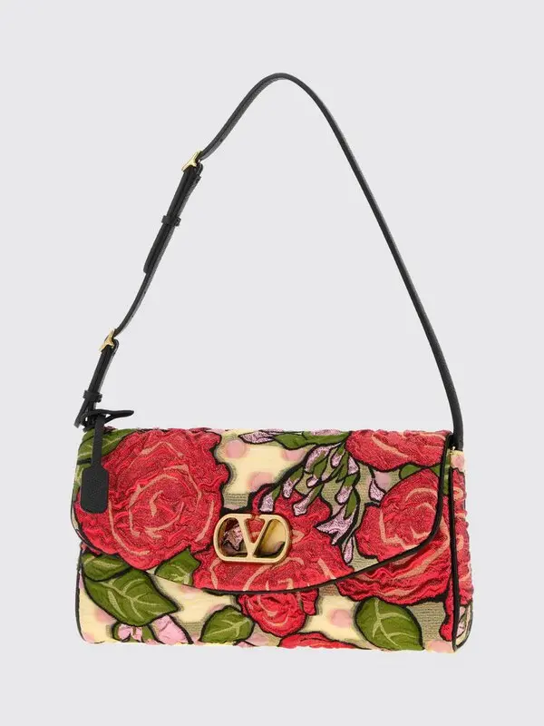 Valentino Garavani Devain Cotton Blend Shoulder Bag With Floral Embroidery