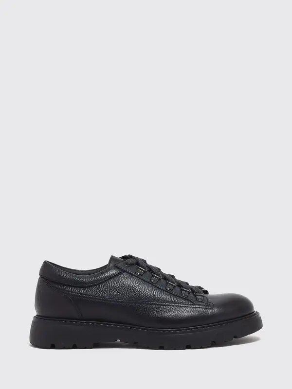 DOUCAL'S Pebbled Calfskin Derby Shoes With Padded Ankle - Navy