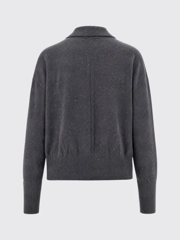 Patrizia Pepe Slim Fit Ribbed Knit Polo In Viscose With Sequins