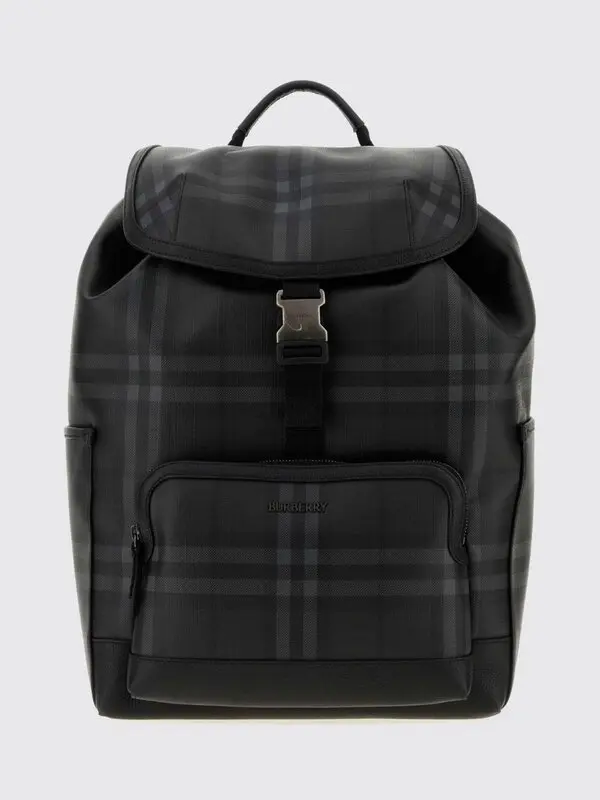 Burberry Check Pattern Coated Cotton Backpack With Flap Closure