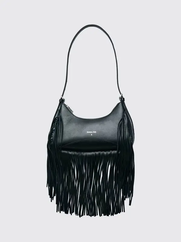 Patrizia Pepe Calfskin Leather Shoulder Bag With Fringes And Adjustable Handle