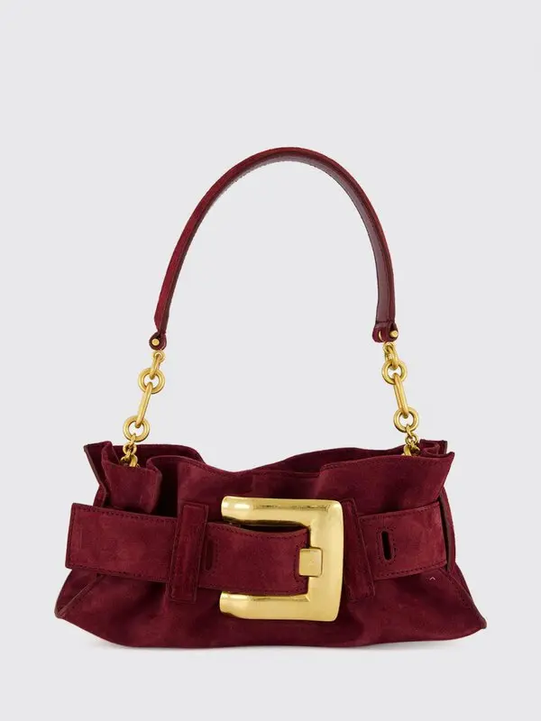 Balmain Anthem Ruched Suede Shoulder Bag With Chain Handle