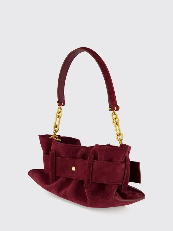 Balmain Anthem Ruched Suede Shoulder Bag With Chain Handle