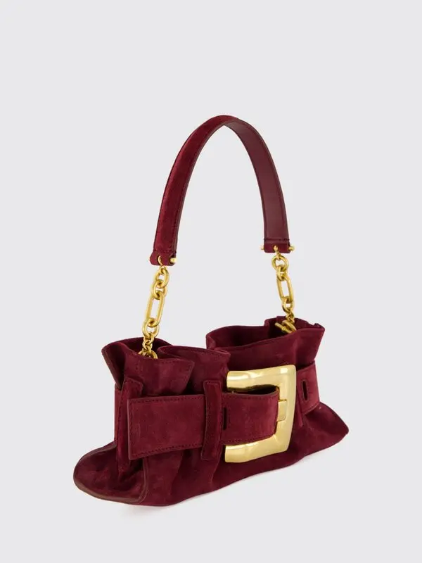 Balmain Anthem Ruched Suede Shoulder Bag With Chain Handle
