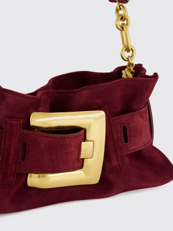 Balmain Anthem Ruched Suede Shoulder Bag With Chain Handle