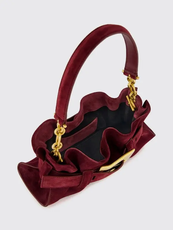 Balmain Anthem Ruched Suede Shoulder Bag With Chain Handle