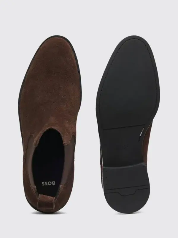 BOSS Suede Chelsea Boots With Elasticated Ankle And Pull Tab - Brown