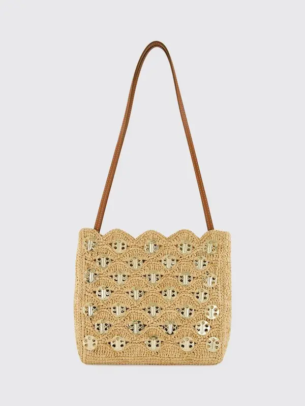 Rabanne 1969 Raffia And Steel Shoulder Bag With Leather Handle