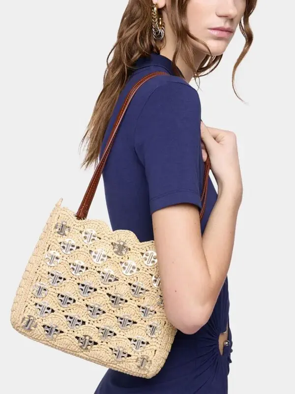 Rabanne 1969 Raffia And Steel Shoulder Bag With Leather Handle