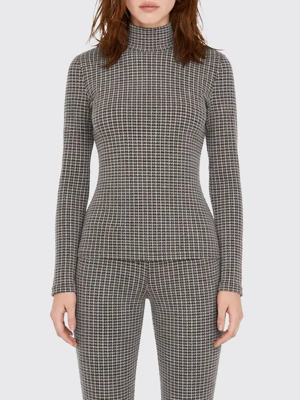 Patrizia Pepe Houndstooth Print Slim Fit Turtleneck In Stretch Jersey - Grey