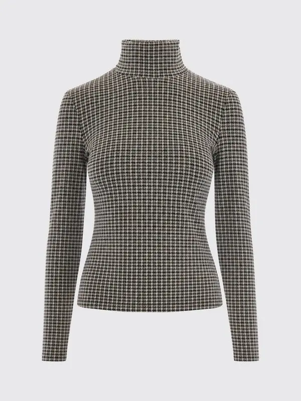 Patrizia Pepe Houndstooth Print Slim Fit Turtleneck In Stretch Jersey - Grey