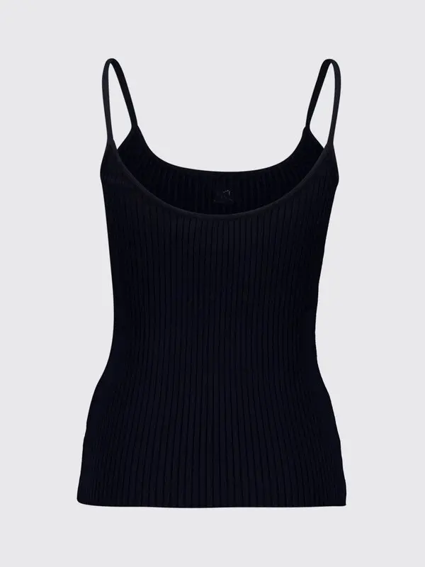 COURREGES Ribbed Jersey Slim Fit Top With Contrasting Embroidered Logo - Blue