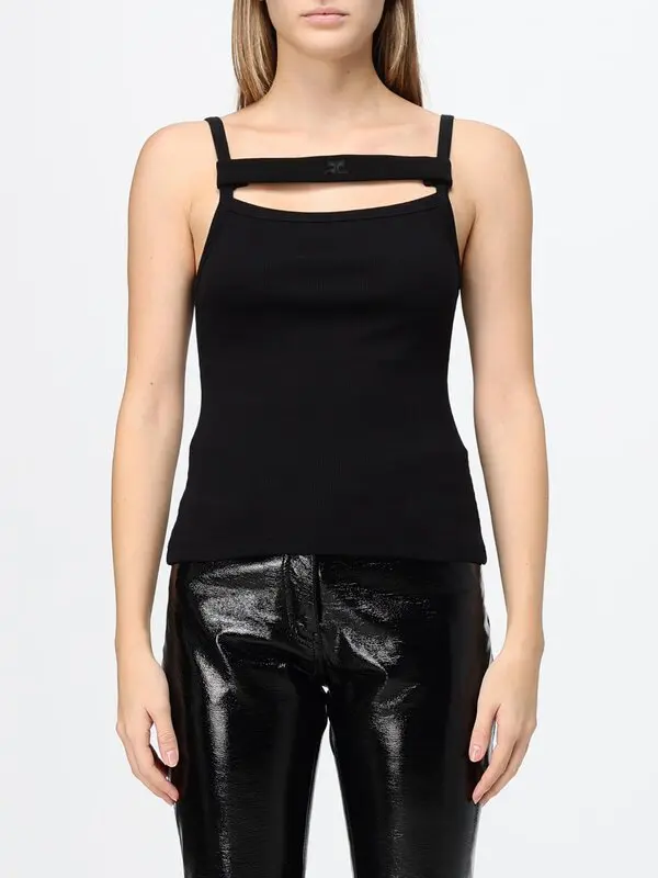 COURREGES Ribbed Cotton Jersey Top With Square Neckline