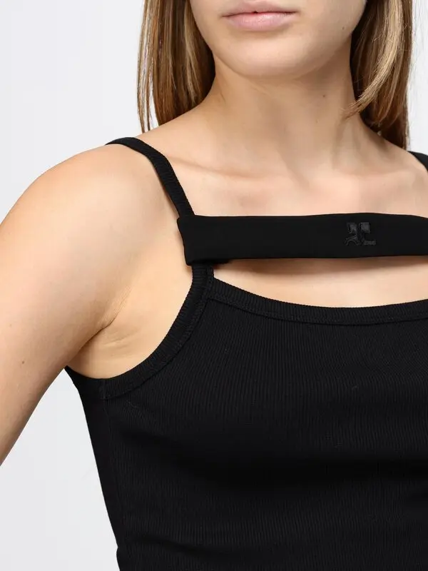 COURREGES Ribbed Cotton Jersey Top With Square Neckline