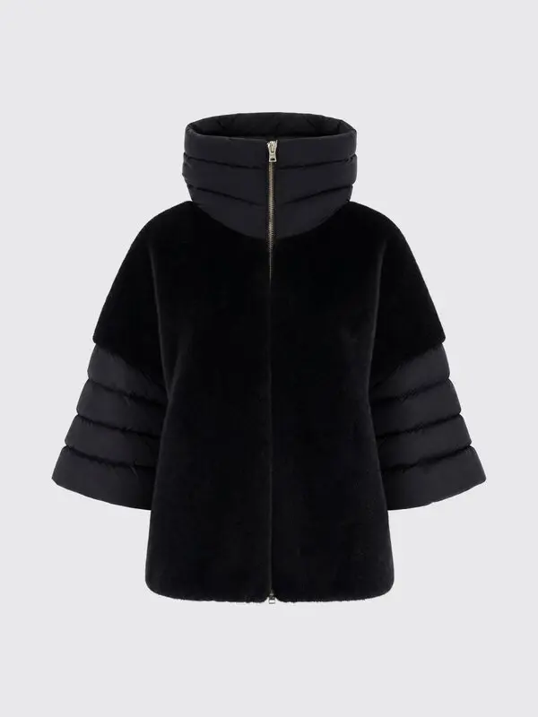 Herno Short Quilted Satin Coat With Faux Fur Hood