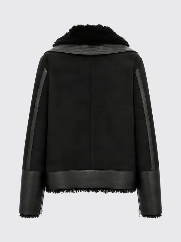 Patrizia Pepe Cropped Faux Fur Jacket With Classic Collar And Zip Pockets