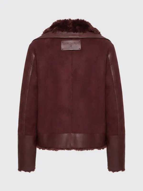 Patrizia Pepe Cropped Faux Fur Jacket With Classic Collar And Zip Pockets - Brown