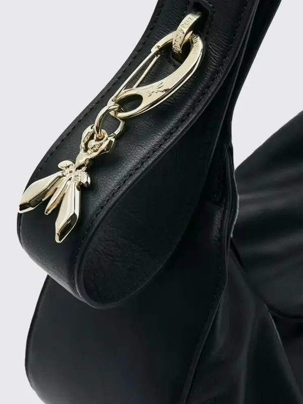 Patrizia Pepe Calfskin Leather Shoulder Bag With Metal Logo Detail - Black