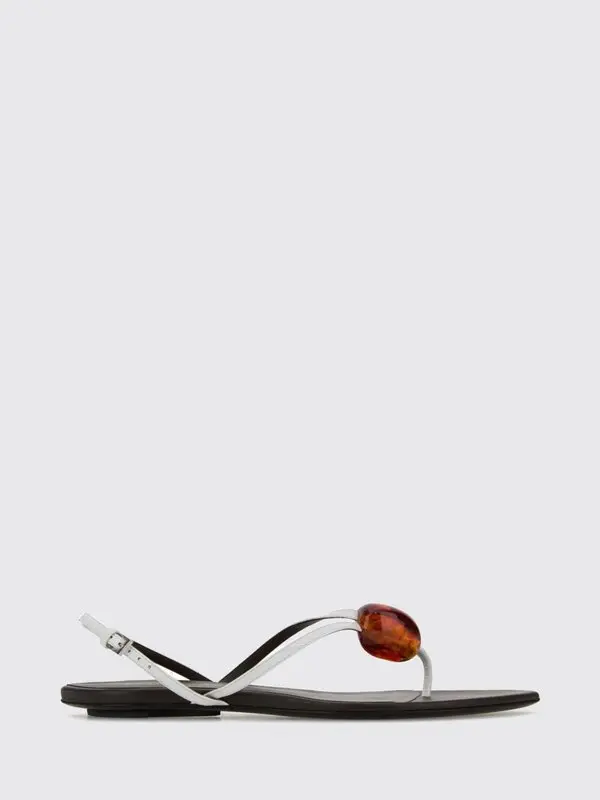 Alaïa Leather Thong Sandals With Applied Stones And Low Heel - White