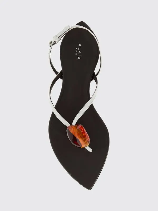 Alaïa Leather Thong Sandals With Applied Stones And Low Heel - White