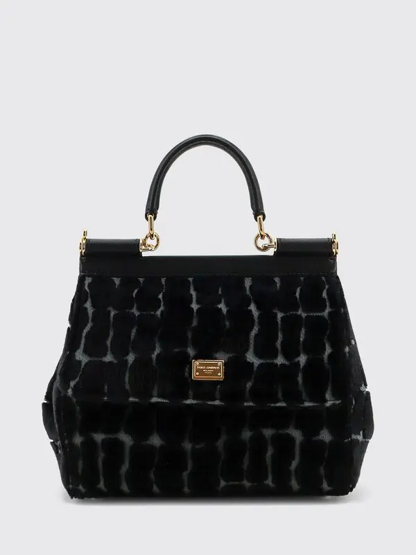 Dolce & Gabbana Sicily Velvet And Calfskin Handbag - Charcoal
