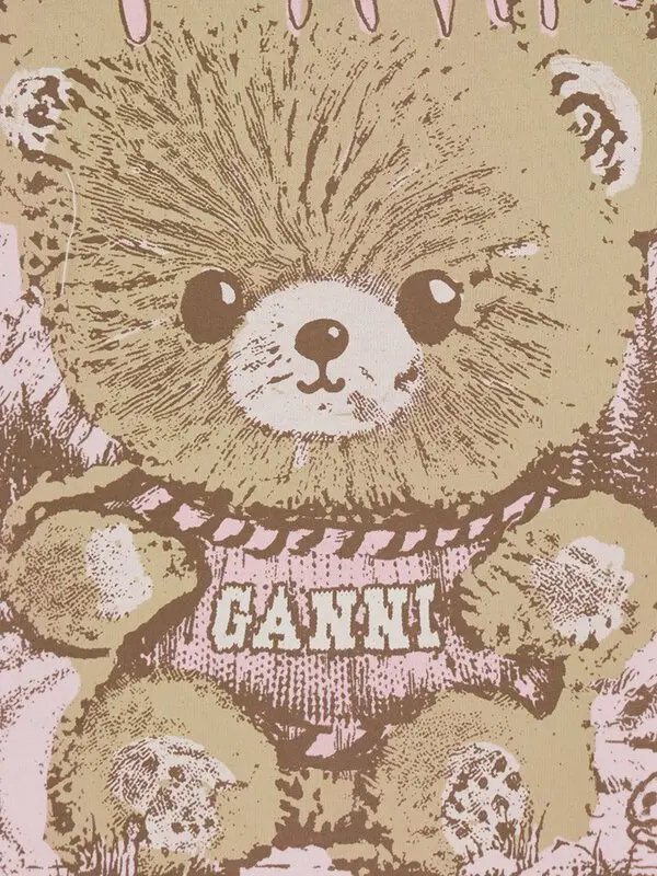 GANNI Cotton T-shirt With Teddy Bear Print And Contrast Logo