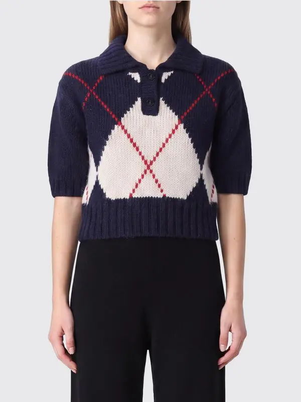 N° 21 Argyle Wool-blend Knit Polo With Puff Sleeves