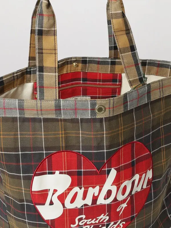 Barbour Medium Cotton Tote Bag With Tartan Print And Contrasting Logo